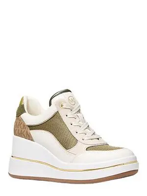 Michael Kors Emmy Mixed-media Wedge Trainers - Natural