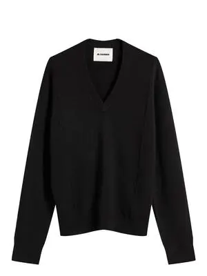 JIL SANDER Wool Cashmere V-neck Jumper - Black