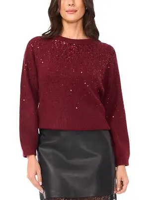 Vince Camuto Sequinned Raglan Sleeve Sweater - Crisp Merlot