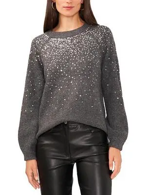 Vince Camuto Sequined Raglan Sleeve Sweater - Medium Heather Grey
