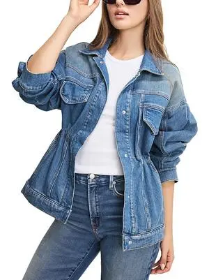 Good American Barrel Sleeve Denim Jacket - Indigo