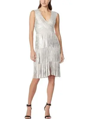 Herve Leger Metallic Gracie Dress - Silver Foil