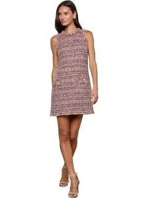 L'Agence Florian Tweed Shift Dress - Mauve/tan Multi Tweed