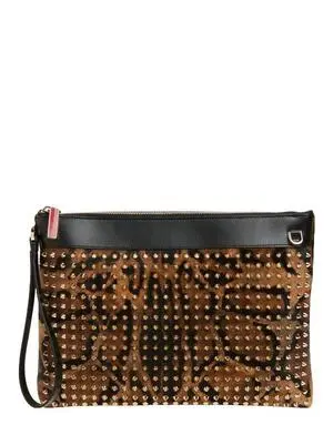 CHRISTIAN LOUBOUTIN Studded Calf Hair Wristlet Clutch - Brown/gold