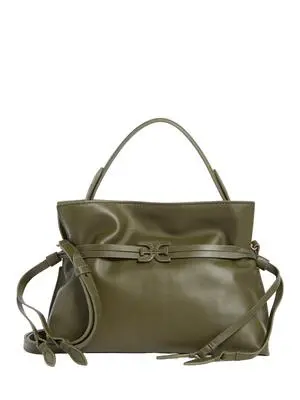 Sam Edelman Small Poppy Drawstring Leather Crossbody Bag - Dark Green