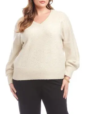 Karen Kane Sequin V-neck Sweater - Sand