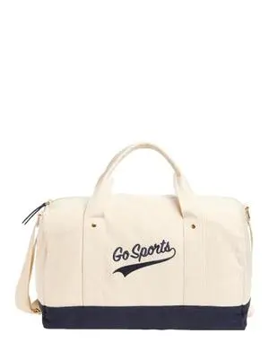 FAVORITE DAUGHTER Go Sports Embroidered Canvas Duffle Bag - Natural Navy Blaze
