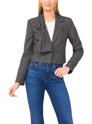 CECE DUPRAZ Tweed Crop Blazer With Bow - Rich Black