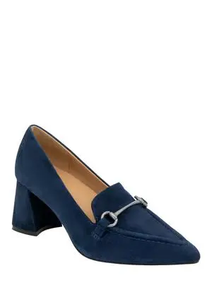 Gentle Souls Pointed Toe Bit Loafer Pumps - Navy Suede