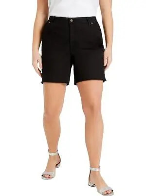 JUNE + VIE Raw Hem Denim Shorts - Black