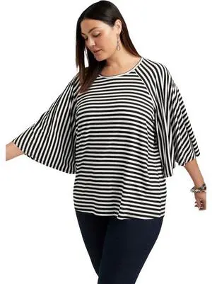 JUNE + VIE Flared Raglan Sleeve Breton Tee Black White