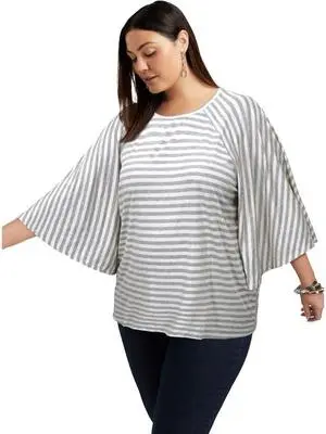 JUNE + VIE Flared Raglan Sleeve Breton Tee Grey And White