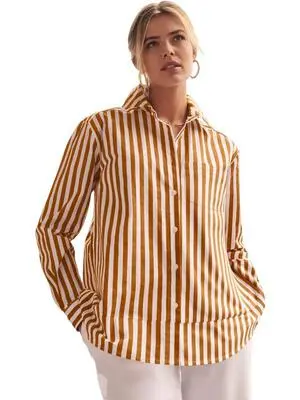 JESSICA LONDON Wrinkle-free Stretch Cotton Oversized Shirt - Clove Polished Stripe