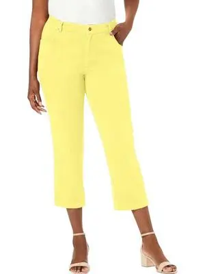 JESSICA LONDON Classic Cotton Denim Capri - Bright Lemon