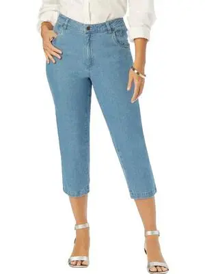 JESSICA LONDON Classic Cotton Denim Capri - Light Wash