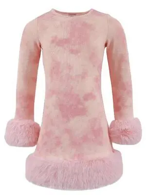 LOLA + THE BOYS Tie-dye Dress With Faux Fur Trim - Pink