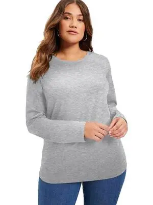 JUNE + VIE Long-sleeve Crewneck T-shirt - Heather Grey