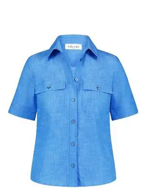 CALLAS MILANO Vesper Stretch Denim Poplin Shirt - Blue