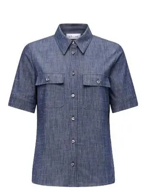 CALLAS MILANO Vesper Stretch Denim Poplin Shirt - Indigo