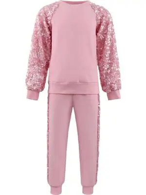 LOLA + THE BOYS Sequin Jogger Set - Pink