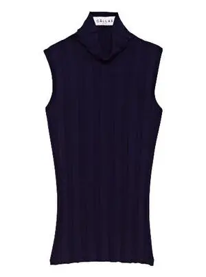 CALLAS MILANO Romy Sleeveless Turtleneck In Merino Wool Rib - Navy