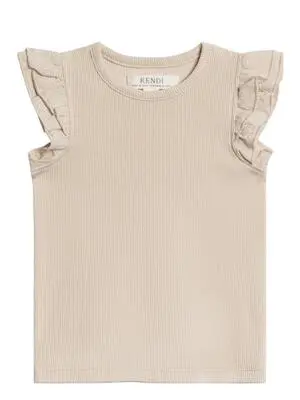 COLORED ORGANICS Daphne Ribbed Tank With Eyelet Ruffle - Oat