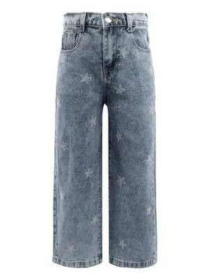 LOLA + THE BOYS Crystal Star Embellished Wide-leg Jeans - Blue