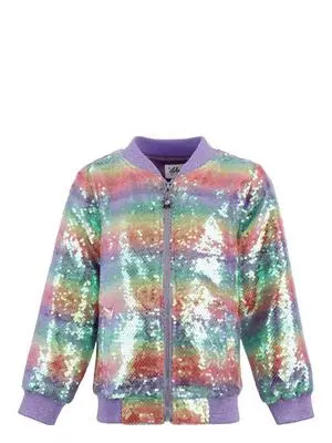 LOLA + THE BOYS Rainbow Sequin Stripe Bomber - Purple