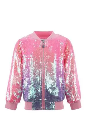 LOLA + THE BOYS Shimmer Sequin Bomber Jacket - Pink