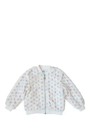 LOLA + THE BOYS Pastel Bows Fuzzy Bomber - White