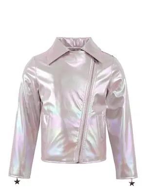 LOLA + THE BOYS Rainbow Cloud Hologram Biker Jacket - Silver