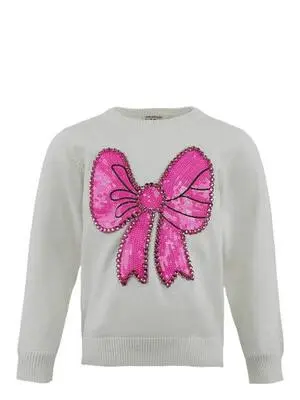 LOLA + THE BOYS Sequin Bow Sweater - Pink