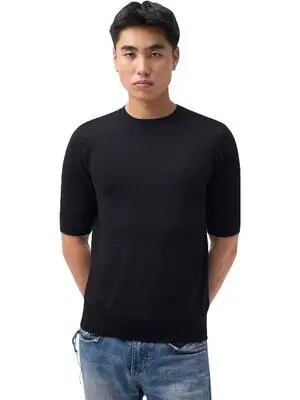 GOBI MONGOLIAN CASHMERE Silk Cashmere Crew Neck T-shirt - Blue Graphite
