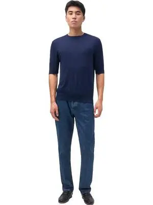 GOBI MONGOLIAN CASHMERE Silk Cashmere Crew Neck T-shirt - Mood Indigo