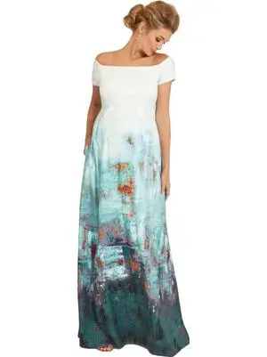 TIFFANY ROSE MATERNITY Aria Off Shoulder Maternity Gown - Aquatic Ombre