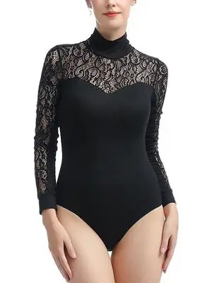 KIMI + KAI Lace Mock Neck Bodysuit - Black