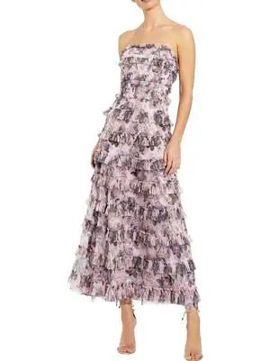 Mac Duggal Floral-print Ruffle Gown - Purple Multi