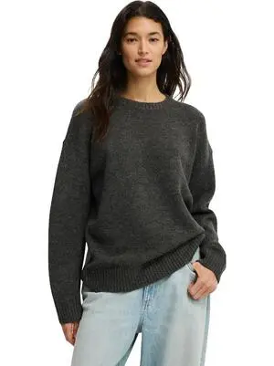 COTTON ON Luxe Crew Neck Sweater - Charcoal Marle