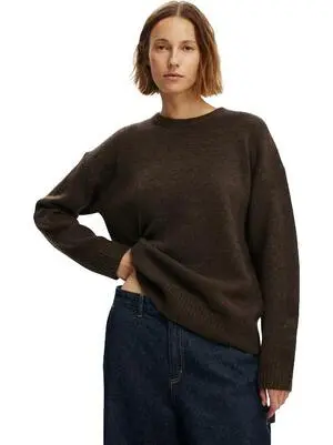 COTTON ON Luxe Crew Neck Sweater - Dark Oak Marle
