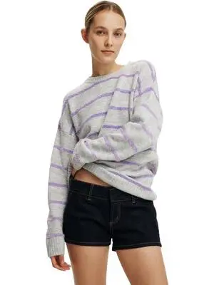 COTTON ON Luxe Crew Neck Sweater Lilac Stripe