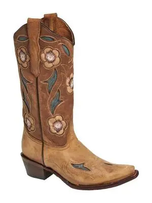 CIRCLE G Floral Embroidered Western Boot - Sand