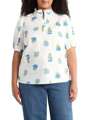 SUGARLIPS Jillian Floral Ruffle Top - White/blue/green