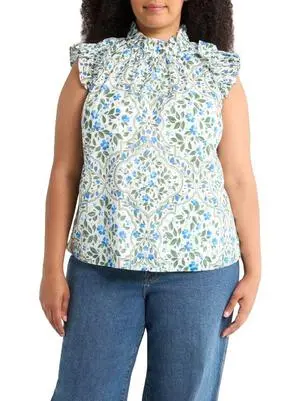 SUGARLIPS Hilo Floral Print Top - White/blue/green