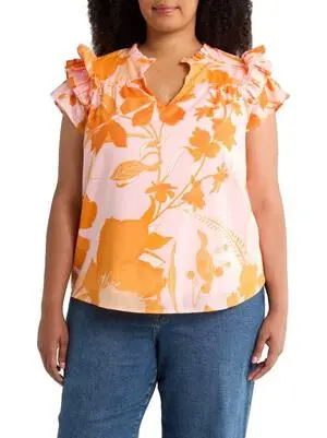 SUGARLIPS Lenira Floral Print Top - Pink/orange
