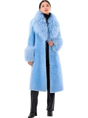 Gorski Genuine Shearling Short Coat - Blue