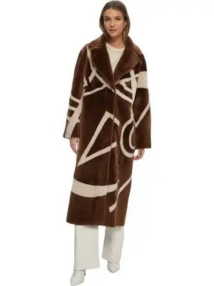 Gorski Genuine Shearling Intarsia Coat Chestnut/cream