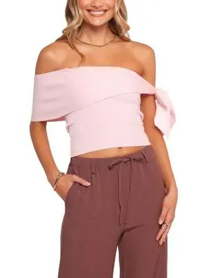 PETAL & PUP Off-the-shoulder Knit Top With Bow Detail - Pink
