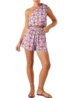 PETAL & PUP Gretel One-shoulder Crop Top & Shorts Set - Blue Red