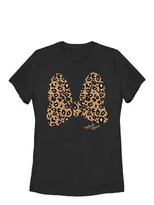 MICKEY & FRIENDS Cheetah Print Minnie Mouse Bow Graphic T-shirt - Black