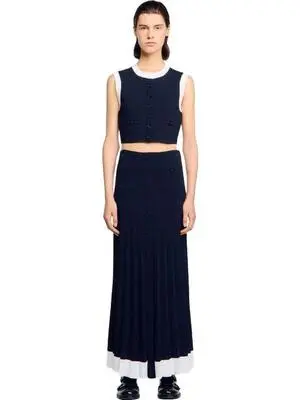 SANDRO Long Pleated Knit Skirt